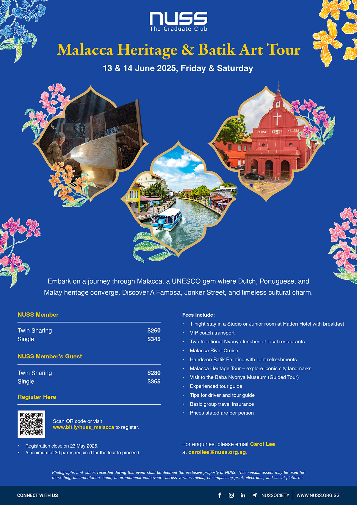 [NUSS] 2D1N Malacca Heritage & Batik Art Tour GEVME